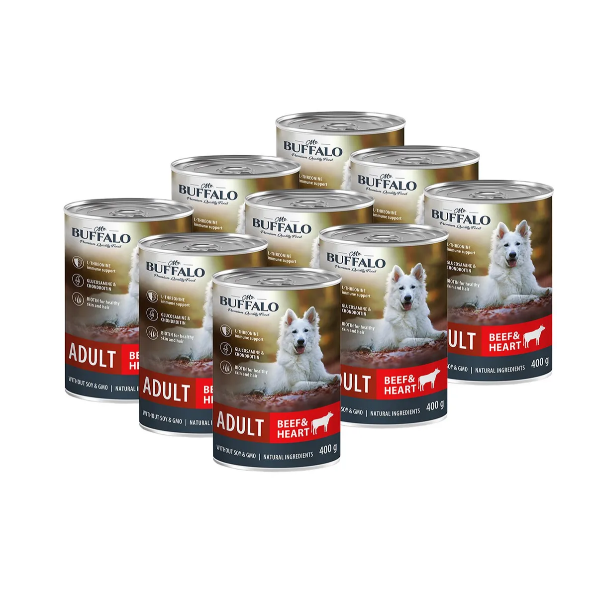 Mr.Buffalo ADULT консервы для собак Говядина и сердце 400г (9 штук)