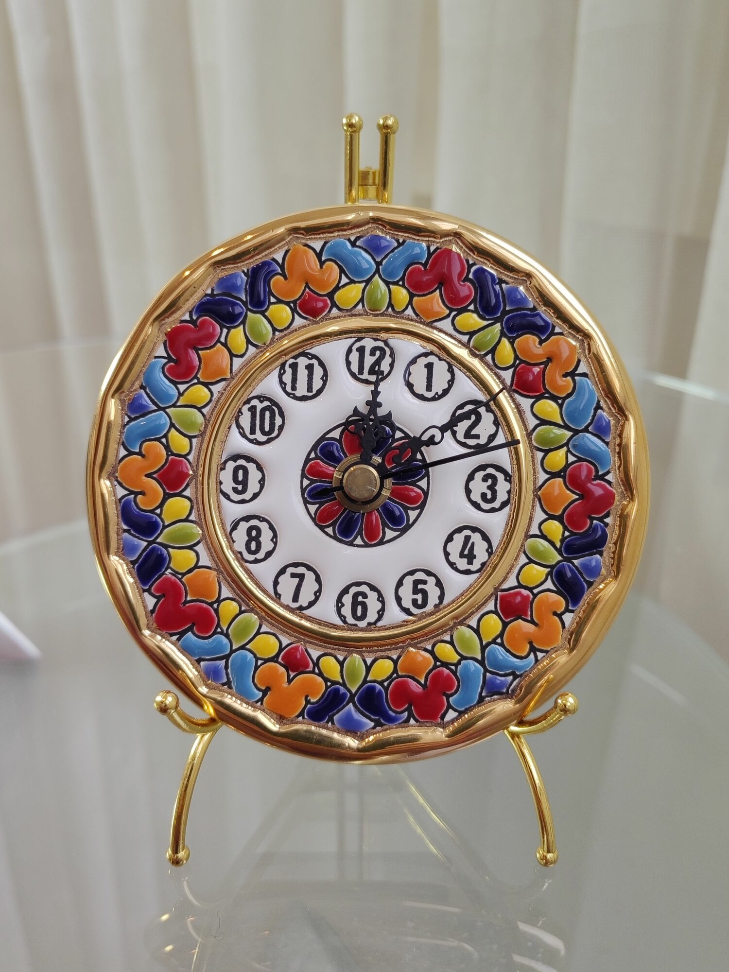 Часы настенные керамические, кварцевые фабрики Cercolon диаметр 11 см, ручная работа испанских мастеров