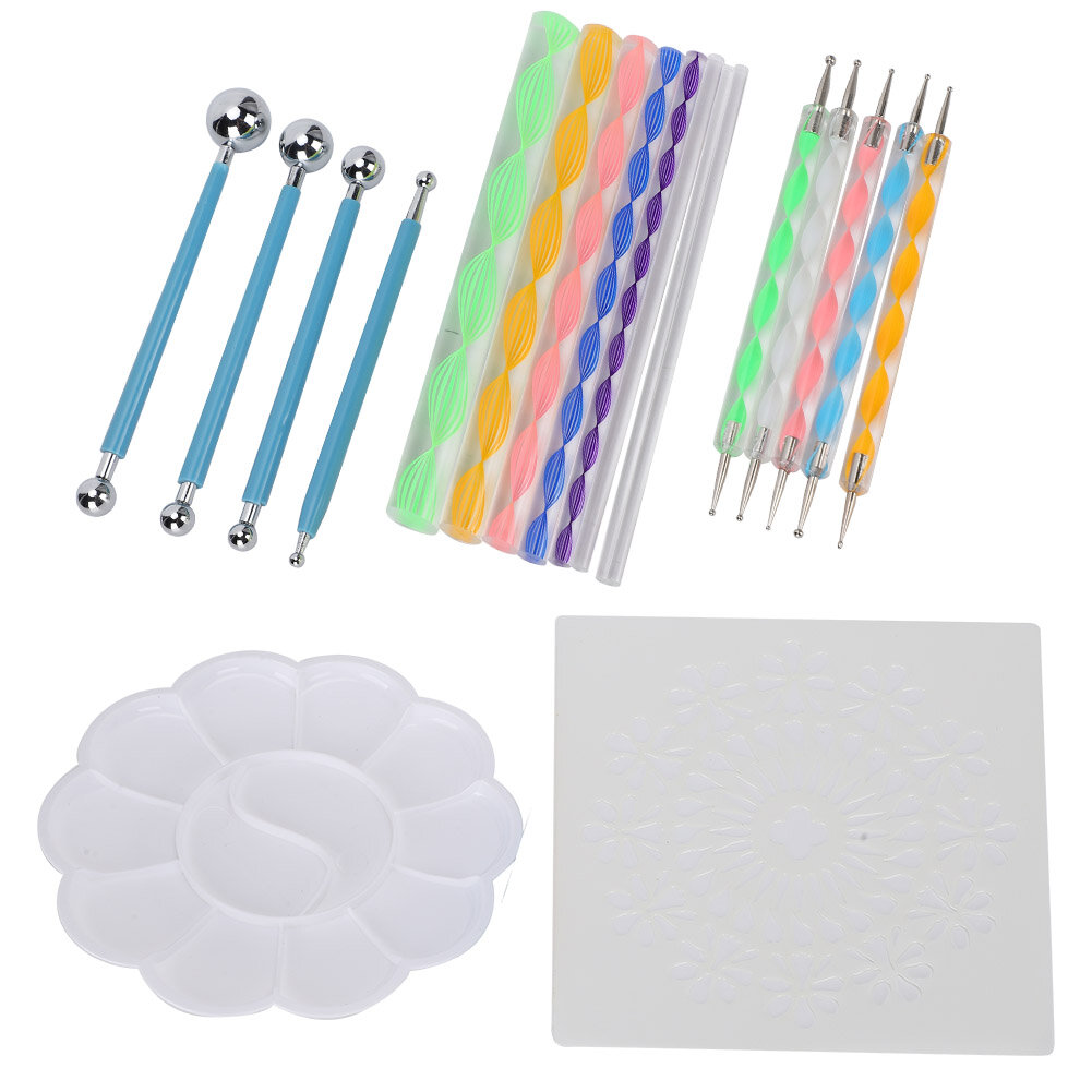 20 шт, набор инструментов для раскрашивания мандалы, DIY Art Rock Dot, трафарет, лоток, аксессуары для рисования