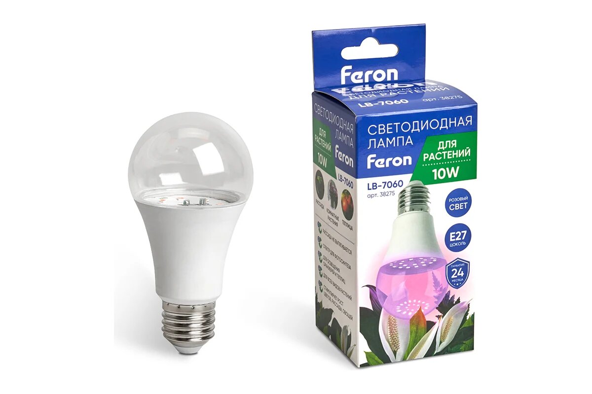 FERON A60 LB-7060 E27 10W 38275 светодиодная фитолампа для растений красно-синий спектр