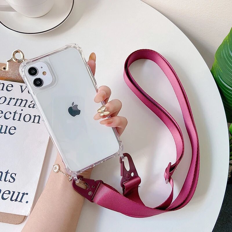Прозрачный чехол для телефона с ремешком и веревкой для iPhone 17, 16, 15, 14 Pro Max 13, 12, 11 XR, ожерелье через плечо, ремешок, прозрачная задняя крышка