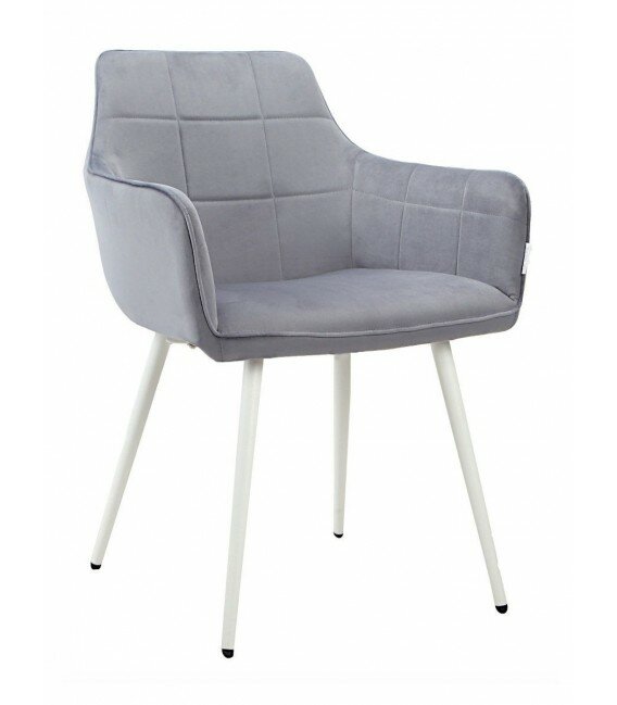 DC833 Стул мягкий с подлокотниками, СЕРО-ГОЛУБОЙG62-85 велюр, каркас металл белый