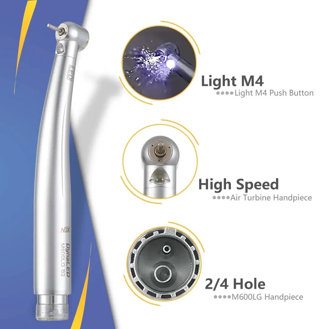 NSK DynaLED M600LG Высокоскоростной наконечник для стоматологии 4 Hole Silver