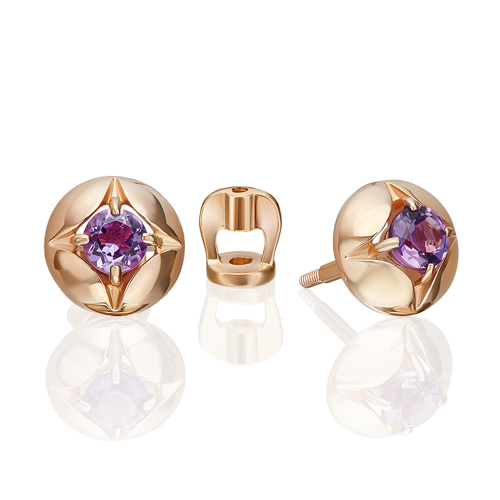 Серьги, красное золото, 585 проба, аметист