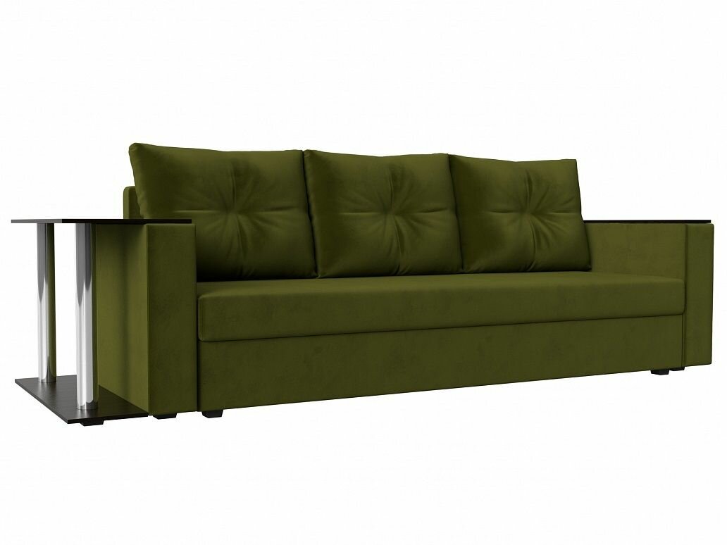 Meblevka Диван раскладной прямой Атланта со столом / Диван-кровать еврокнижка Атланта со столом левый, 240х79х85, велюр зеленый