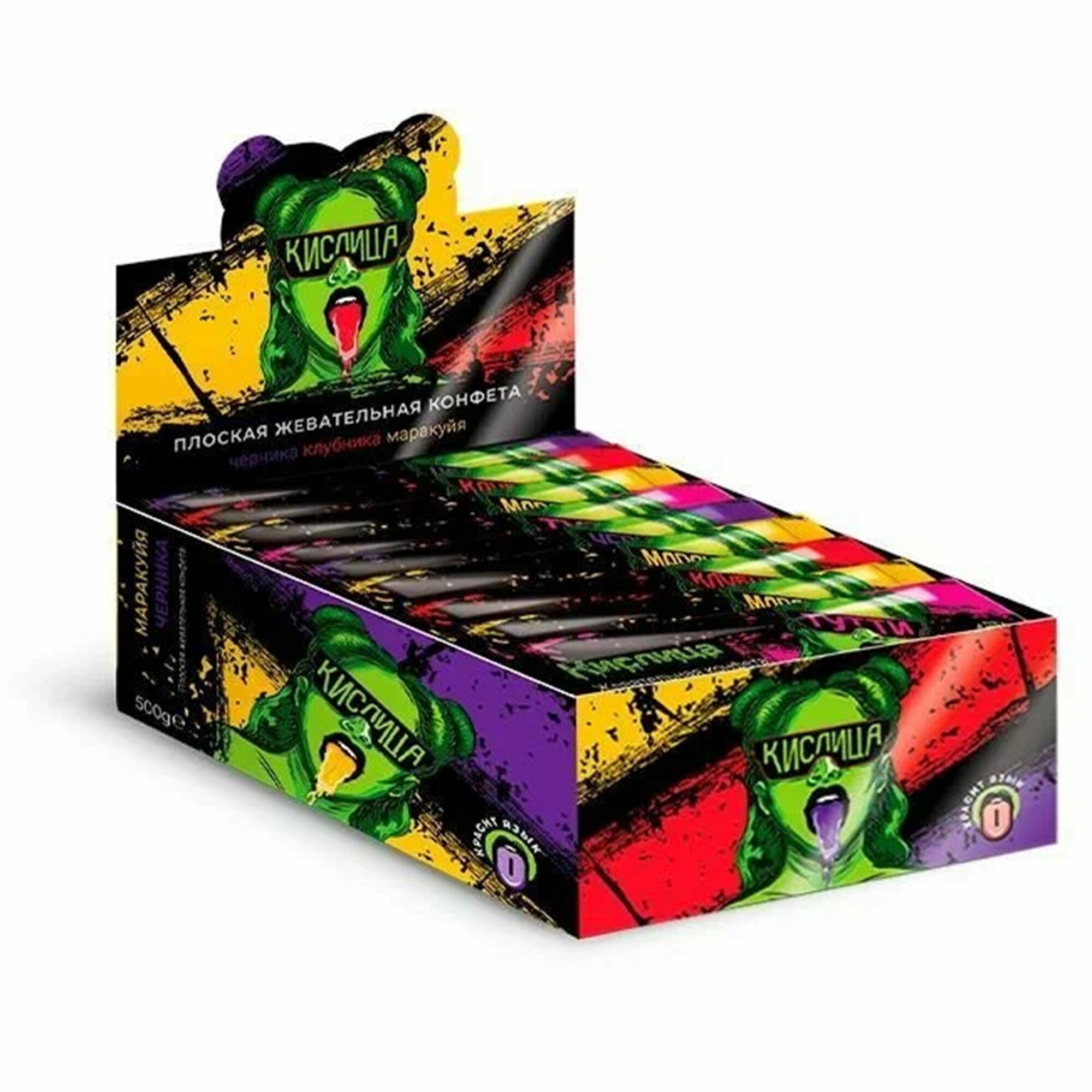 Плоские жевательные конфеты, "Кислица", со вкусами клубники, черники и маракуйи, 10г 50 шт