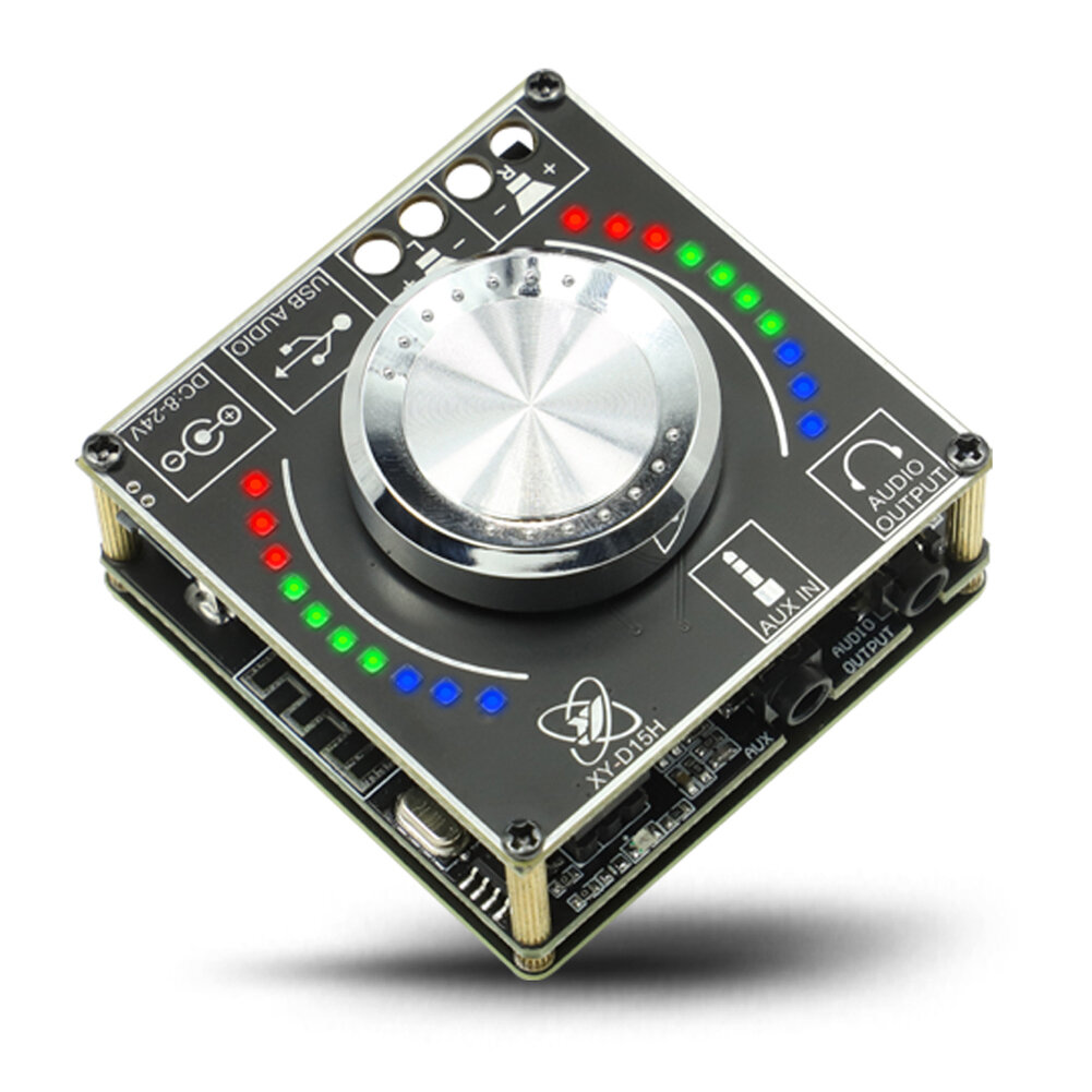 15W Stereo Amplifier Board 12/24V Speaker Audio BT5.1 3.5mm AUX USB U-disk Input Amplification Module Support Sinilink Mobilephone APP Control