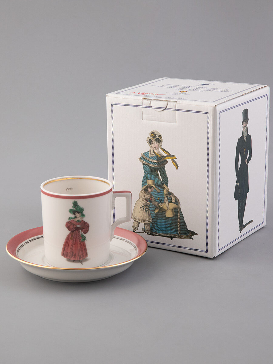 Чайная пара "Modes de Paris 1827" форма Гербовая , Императорский фарфоровый завод