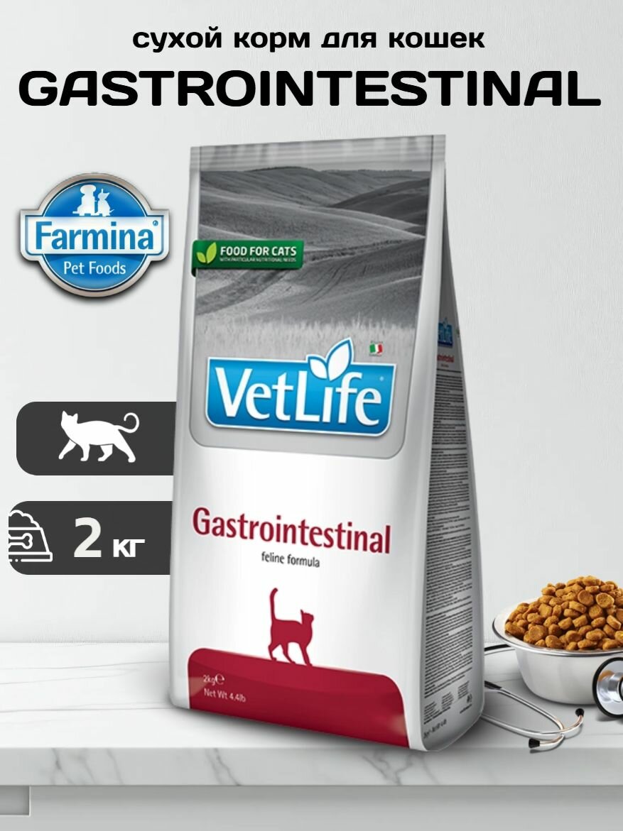 Сухой корм для кошек Farmina Vet Life GastroIntestinal при заболеваниях ЖКТ - 2 кг