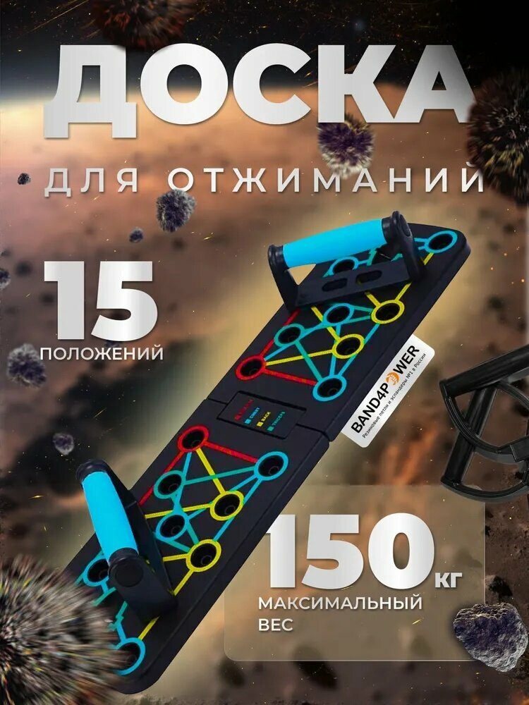Доска для отжиманий Band4Power, поворотные упоры, противоскользящее основание, черная