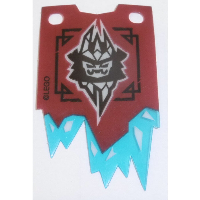 Plastic Part for Set 70678 - Dark Red Tattered Flag with Black and White Ice Emperor Crest and Trans-Light Blue Icicles, LEGO Copyright on Left Pattern, 70678pls01b Dark Red U