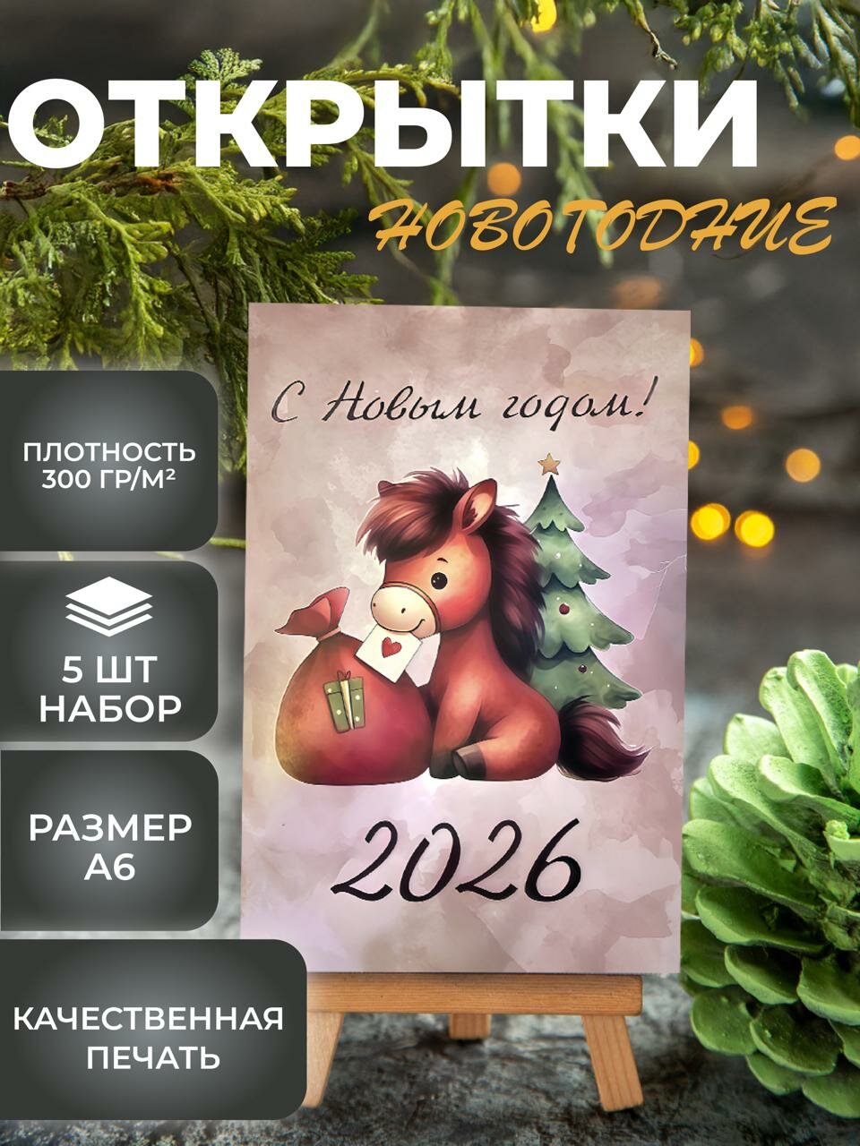 Набор новогодних открыток 5 шт.