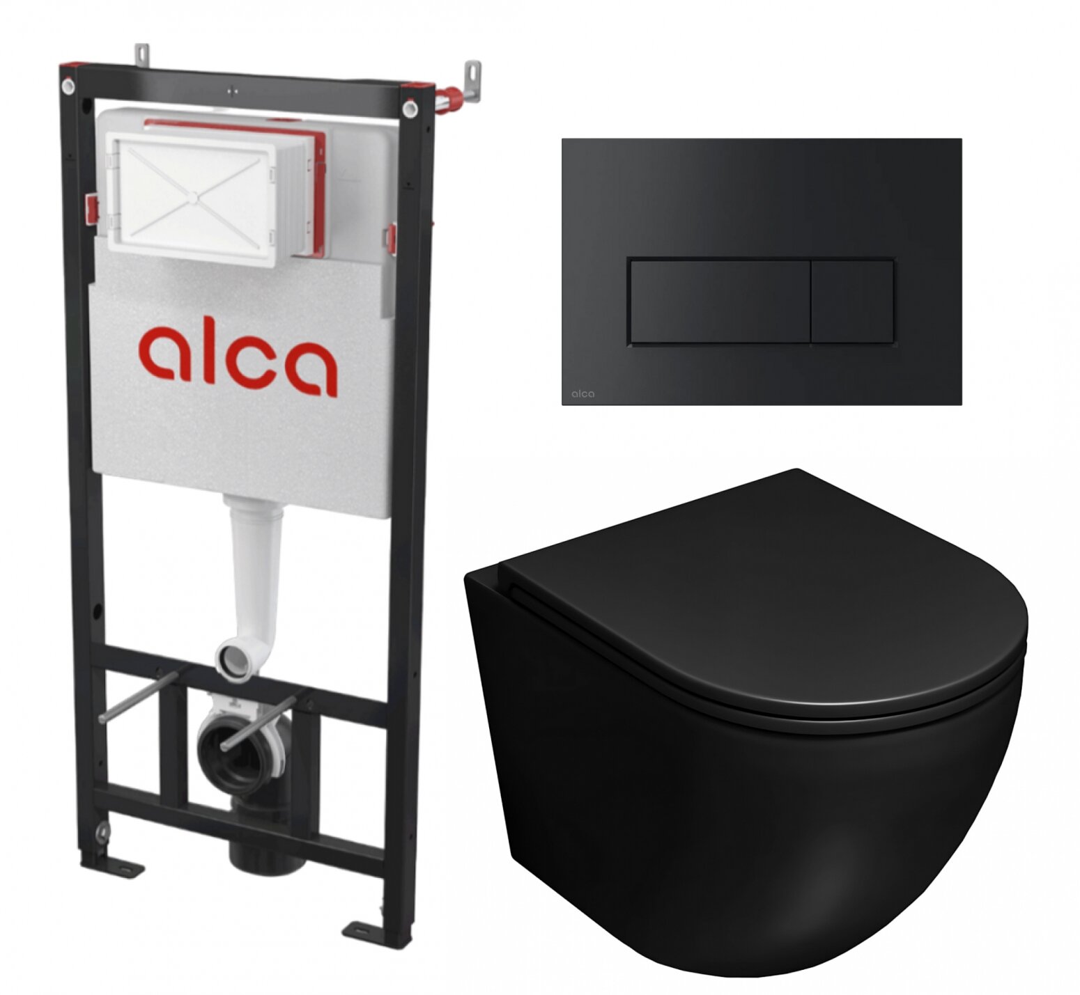 Комплект 3 в 1 инсталляция AlcaPlast + Унитаз подвесной Lorne Pilpao BL LN5007503 + кнопка черная