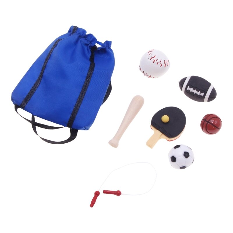 Миниатюрный Спортивный Набор С Баскетбольным Футбольным Мячом Для Настольного тенниса, Скакалкой Для Кукольного домика, Ролевой Игрой, Развивающей Игрушкой, Безопасными Материалами, Подарком Для Детей