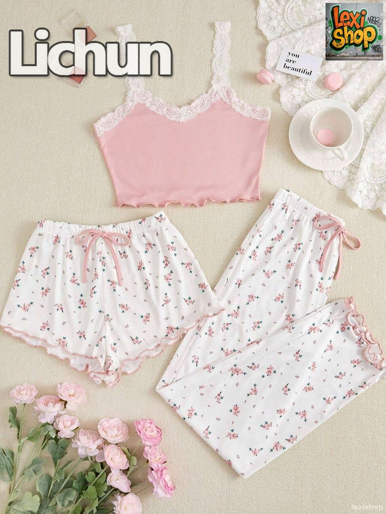 Сексуальная пижама с цветочным принтом. Женский летний костюм. Узкие брюки. Домашняя одежда. тройка11