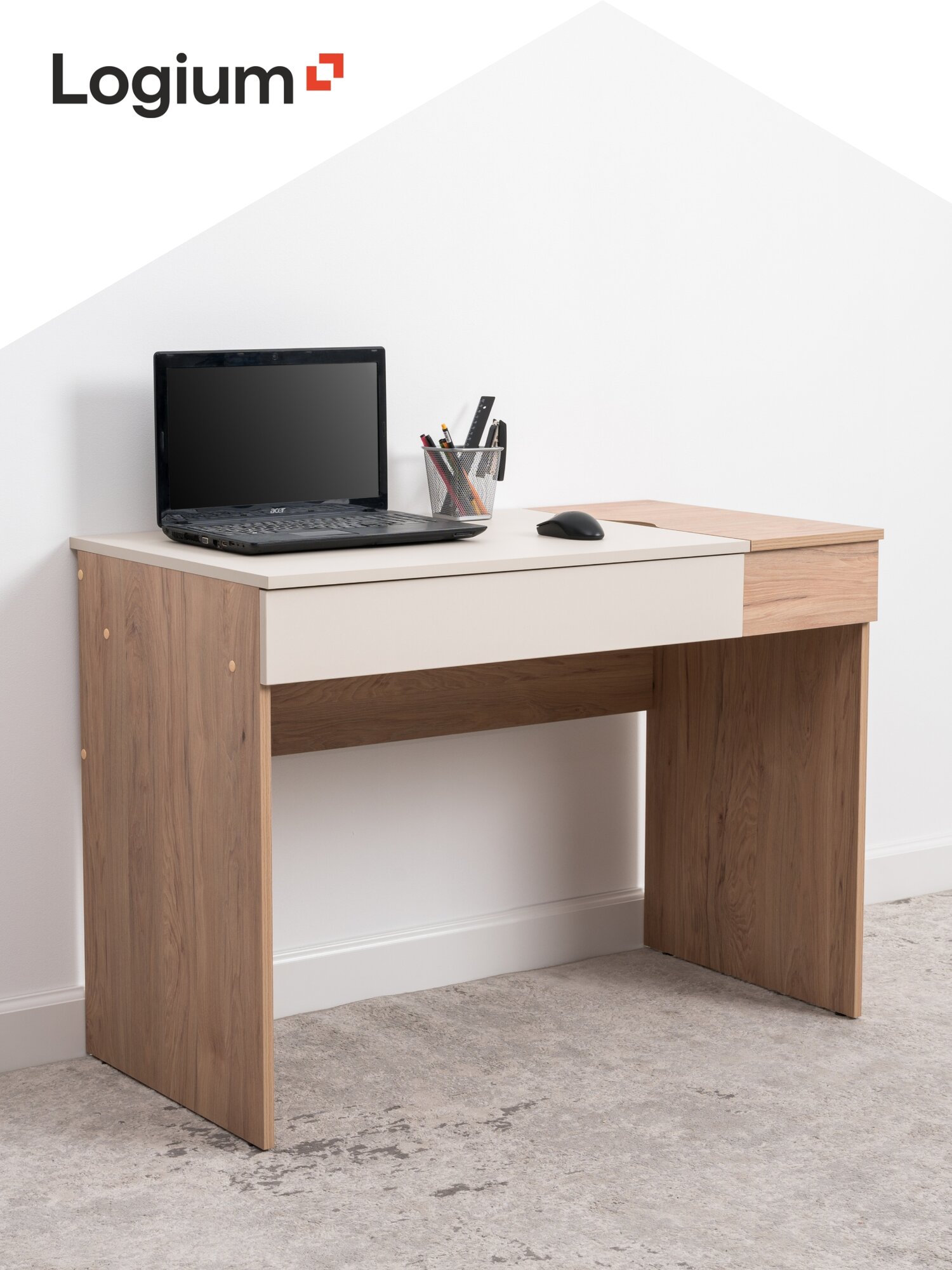 Стол письменный с ящиками, 104х55х75, Сигма 12.162, Гикори Рокфорд Натуральный, Сатин, для школьника, офисный