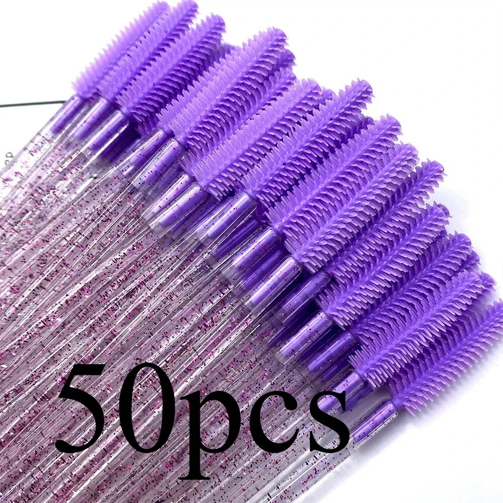 Набор Из 50 Силиконовых Щеточек Для Ресниц С Кристаллами, Кисть Для Туши, Расческа Для Бровей, Кисть Для Наращивания Ресниц