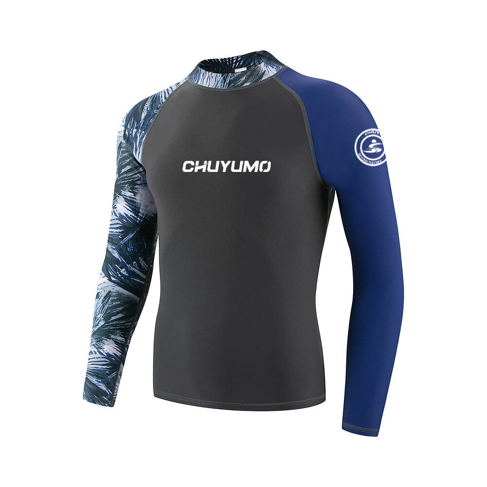 Мужской гидрокостюм для дайвинга, купальный костюм, защита от солнца, быстросохнущий, с длинным рукавом, принтованный, круглый вырез, двухкомпонентный спортивный набор для снорклинга, свободное дайвинг