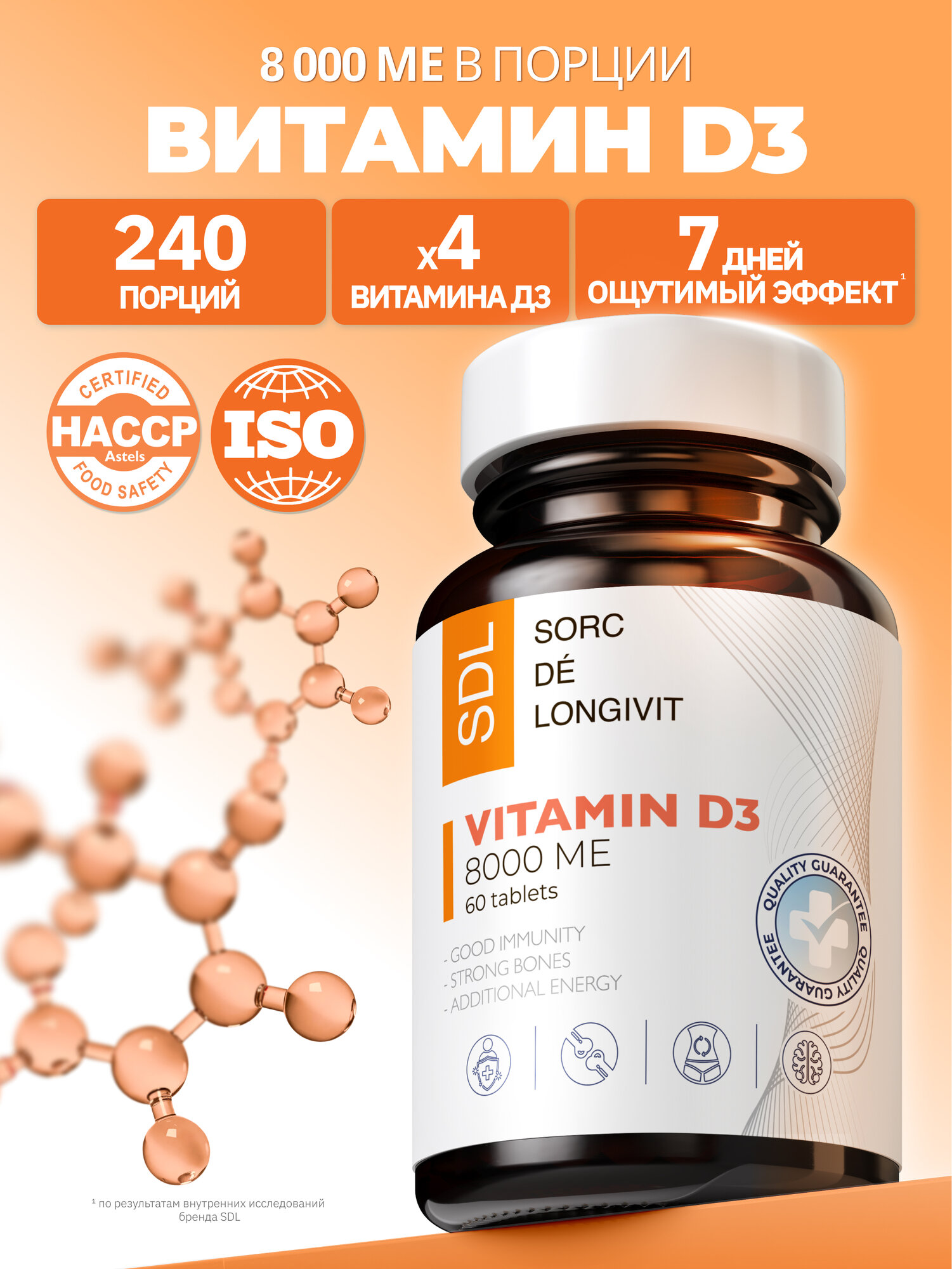 Витамин Д3 Макс 8000МЕ SDL, для иммунитета, красоты, здоровья, 60 таблеток