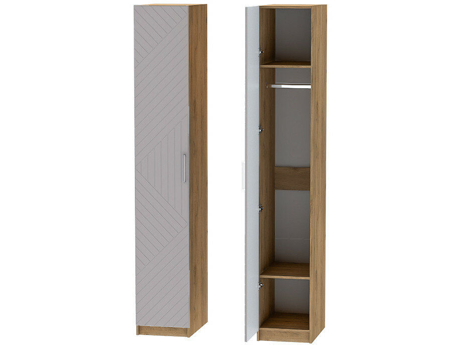 Шкаф-пенал однодверный, со штангой для вешалок, Крафт золотой/Грэй софт