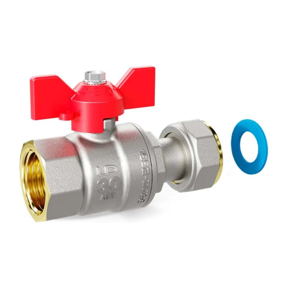 Шаровой кран LD Pride 47.20. В-НкГк. Б (red) с накидной гайкой LD 47.396.20 R, латунный запорный кран, разборный корпус
