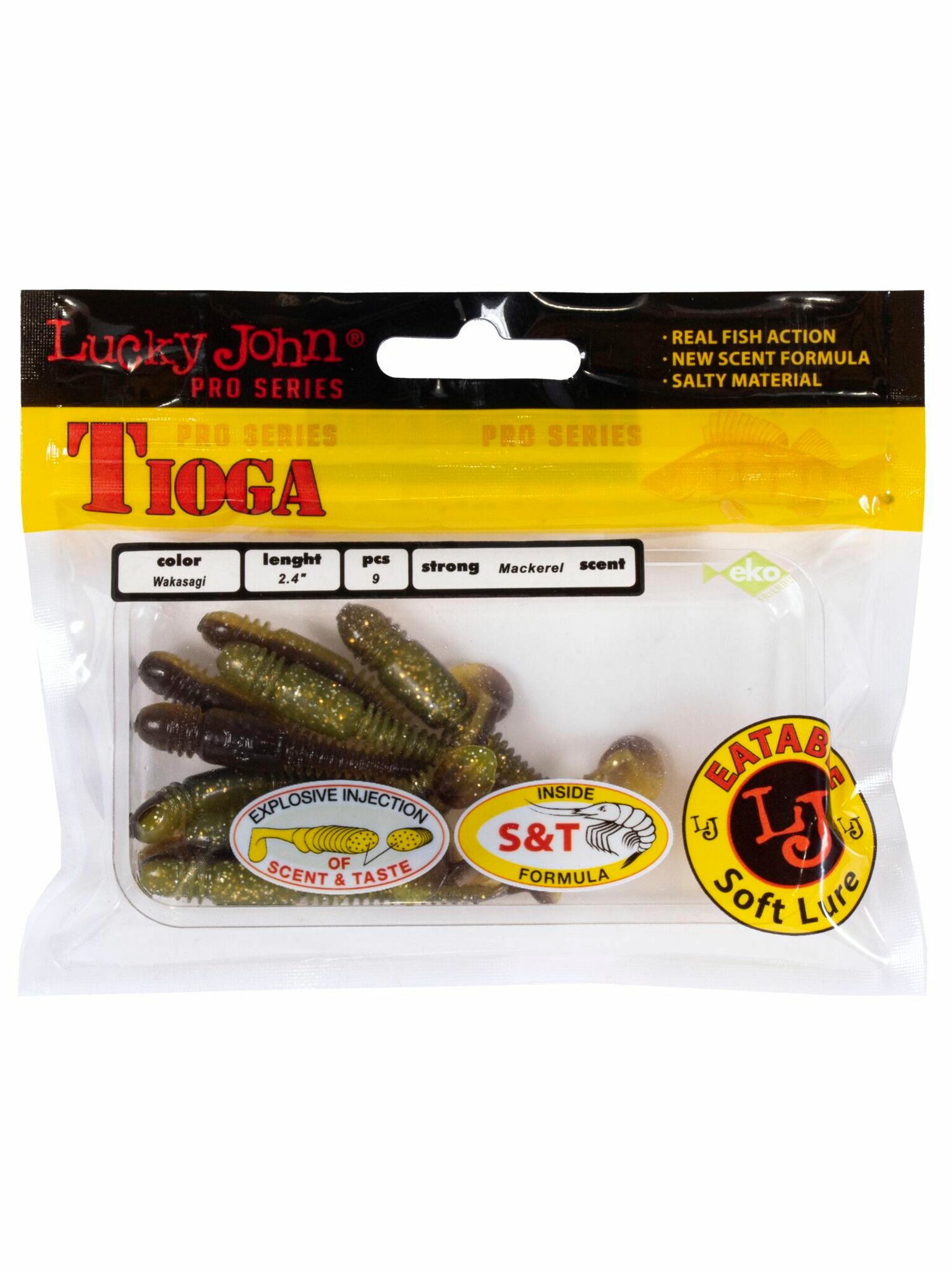 Виброхвосты "съедобные" Lucky John Pro Series TIOGA 2.4in (6,2 см), цвет T36, 9 шт. / силиконовые приманки для рыбалки