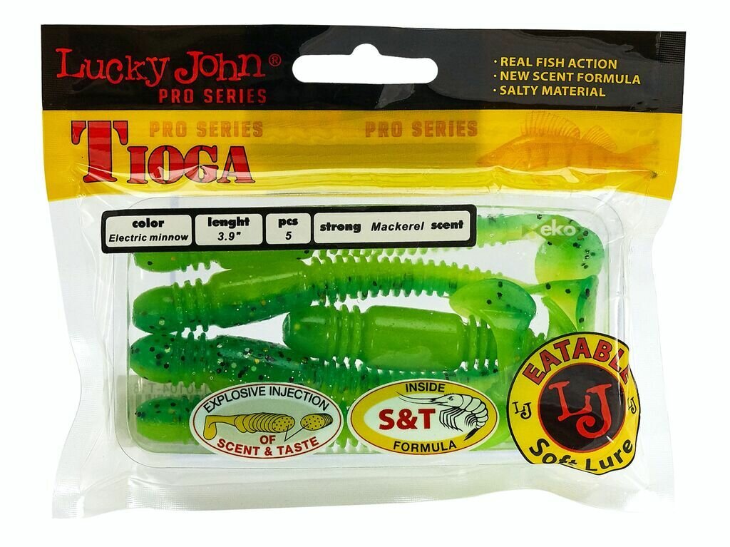 Виброхвосты "съедобные" Lucky John Pro Series TIOGA 3.9in (10 см), цвет T18, 5 шт. / силиконовые приманки для рыбалки