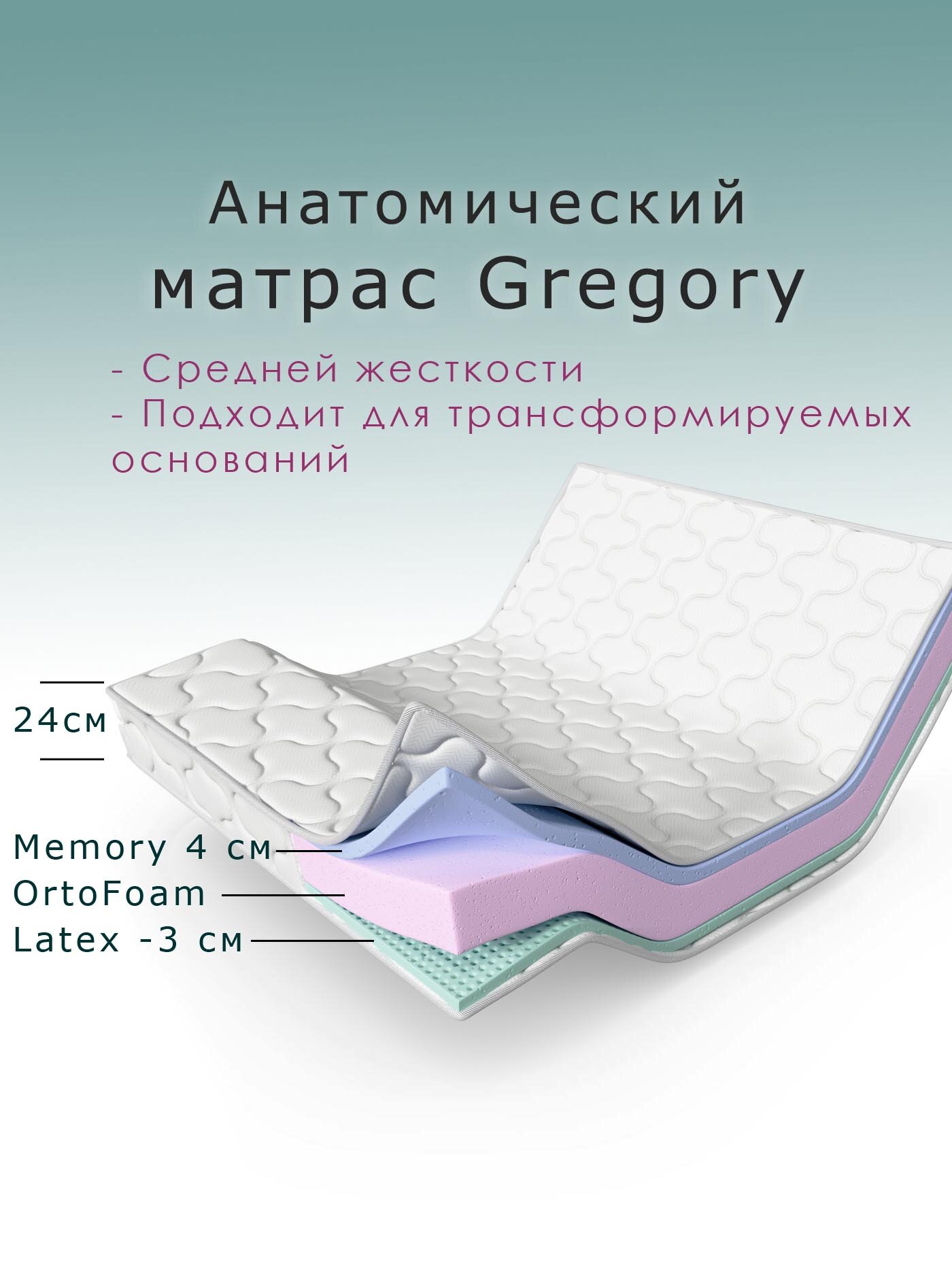 Матрас беспружинный Smart Bed Gregory, анатомический, для кровати-трансформера, 90x200 x 24 cм