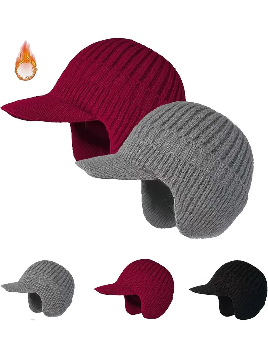 Зимний берет с козырьком и ушанками, ветрозащитный и теплый
