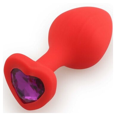 39809 Play Secrets Silicone Butt Plug Heart Shape Medium, красный/фиолетовый. Средняя анальная пробка с кристаллом в форме сердца