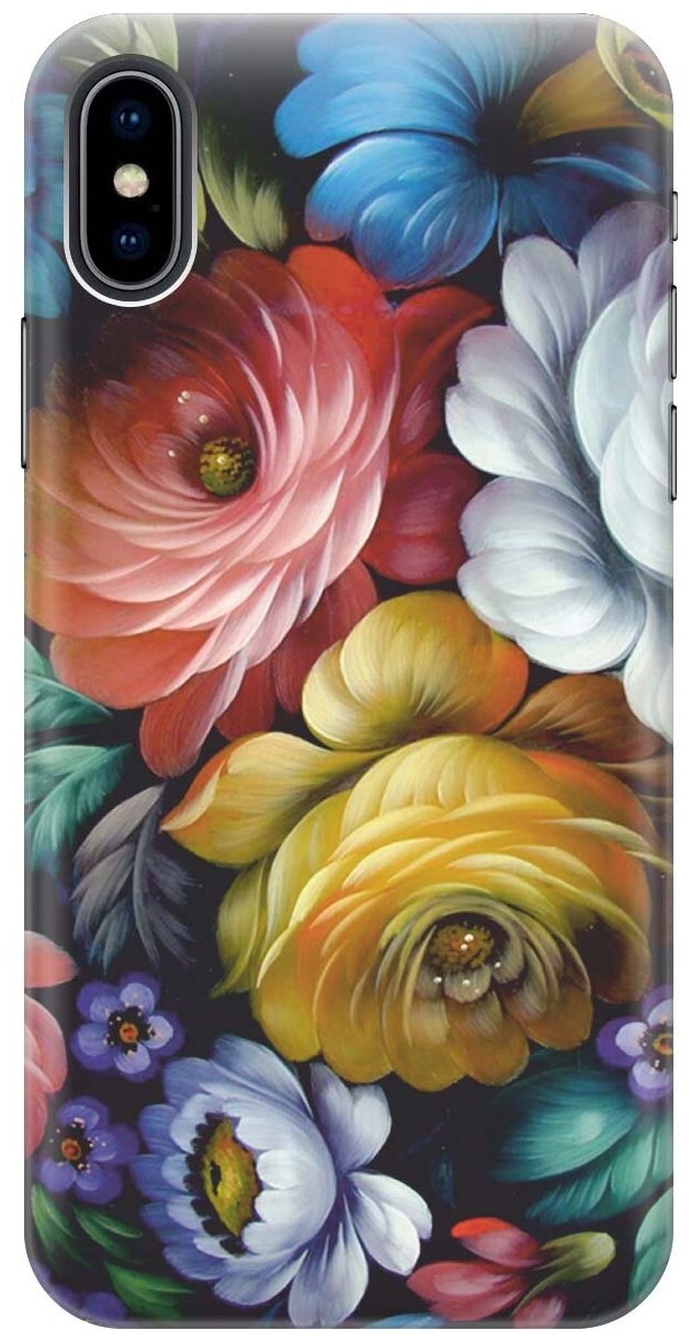 Силиконовый чехол на Apple iPhone Xs / X / Эпл Айфон Икс / Икс Эс с рисунком "Цветочная роспись"
