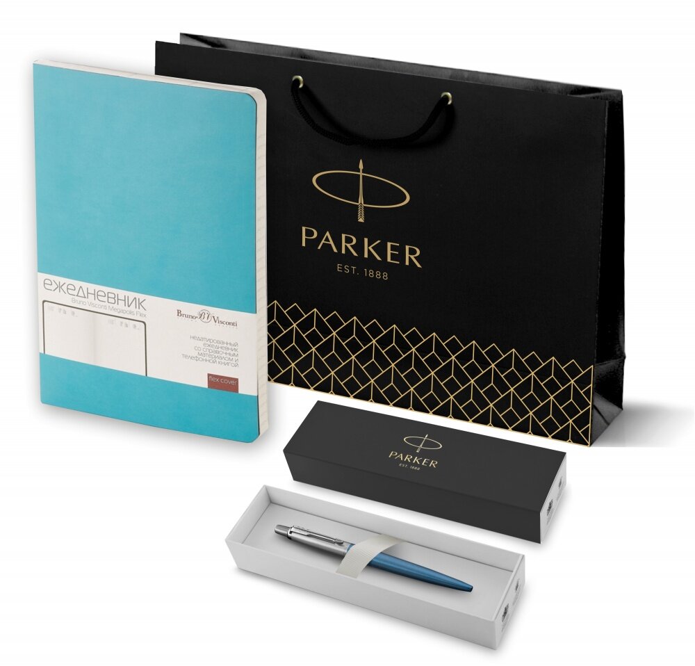 Подарочный набор: Шариковая ручка Parker Jotter Essential, Waterloo Blue CT и Ежедневник недат. бирюзовый 1953191