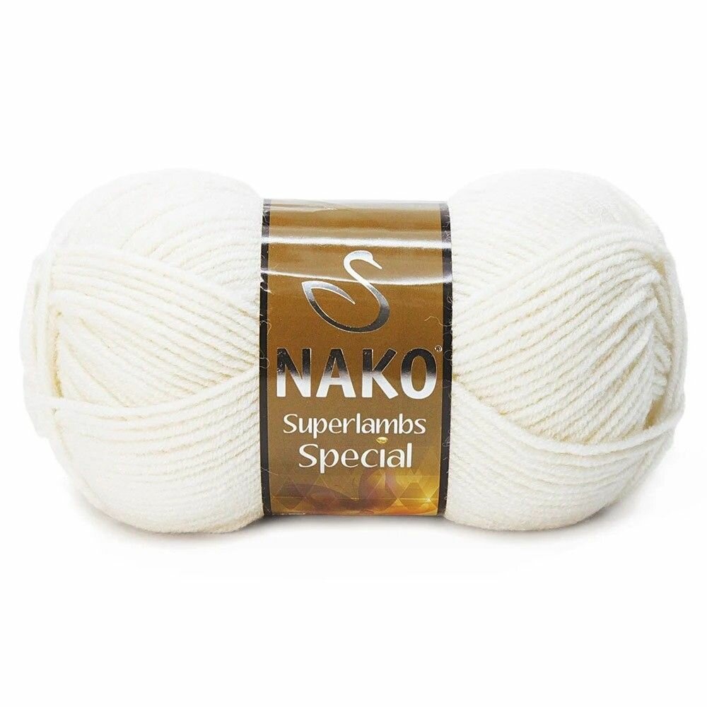Пряжа NAKO Superlambs Special, белый - 208, 49% шерсть, 51% премиум акрил, 5 мотков, 100 г, 200 м.