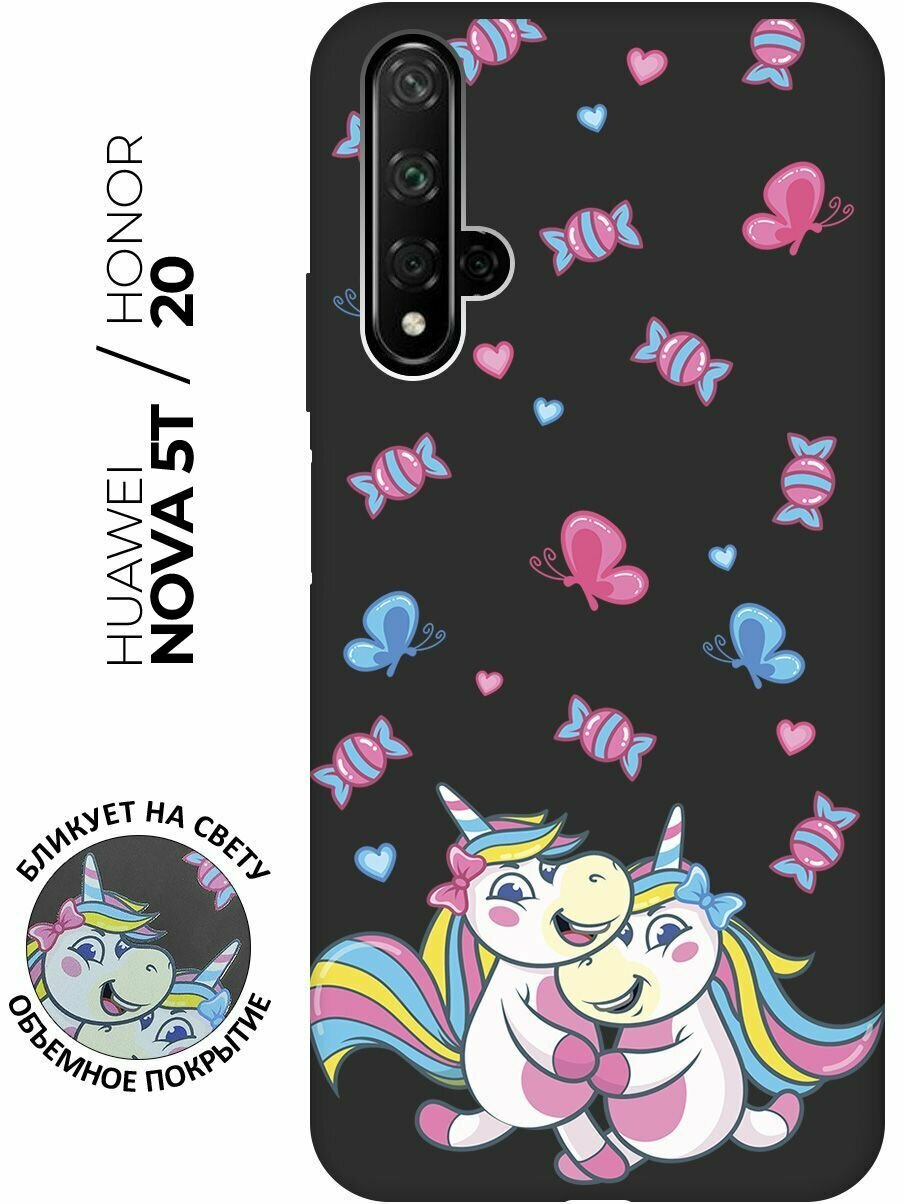 Матовый чехол Unicorns and Candies для Honor 20 / Huawei Nova 5T / Хонор 20 / Хуавей Нова 5Т с 3D эффектом черный