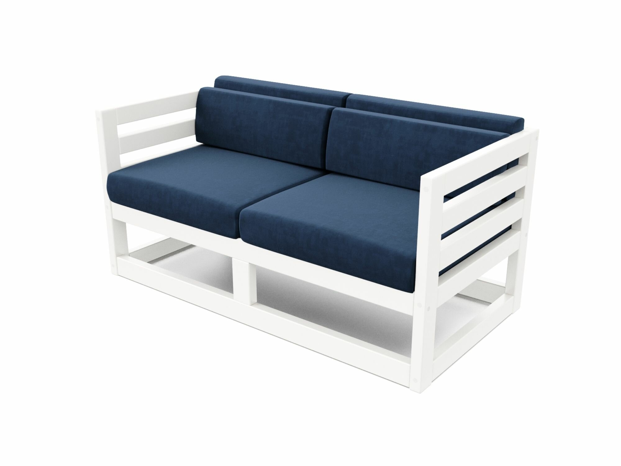 Маленький диван Arsko Магнус-М синий-белая эмаль, вельвет, двухместный, для кухни, в офис, в салон красоты, скандинавский лофт