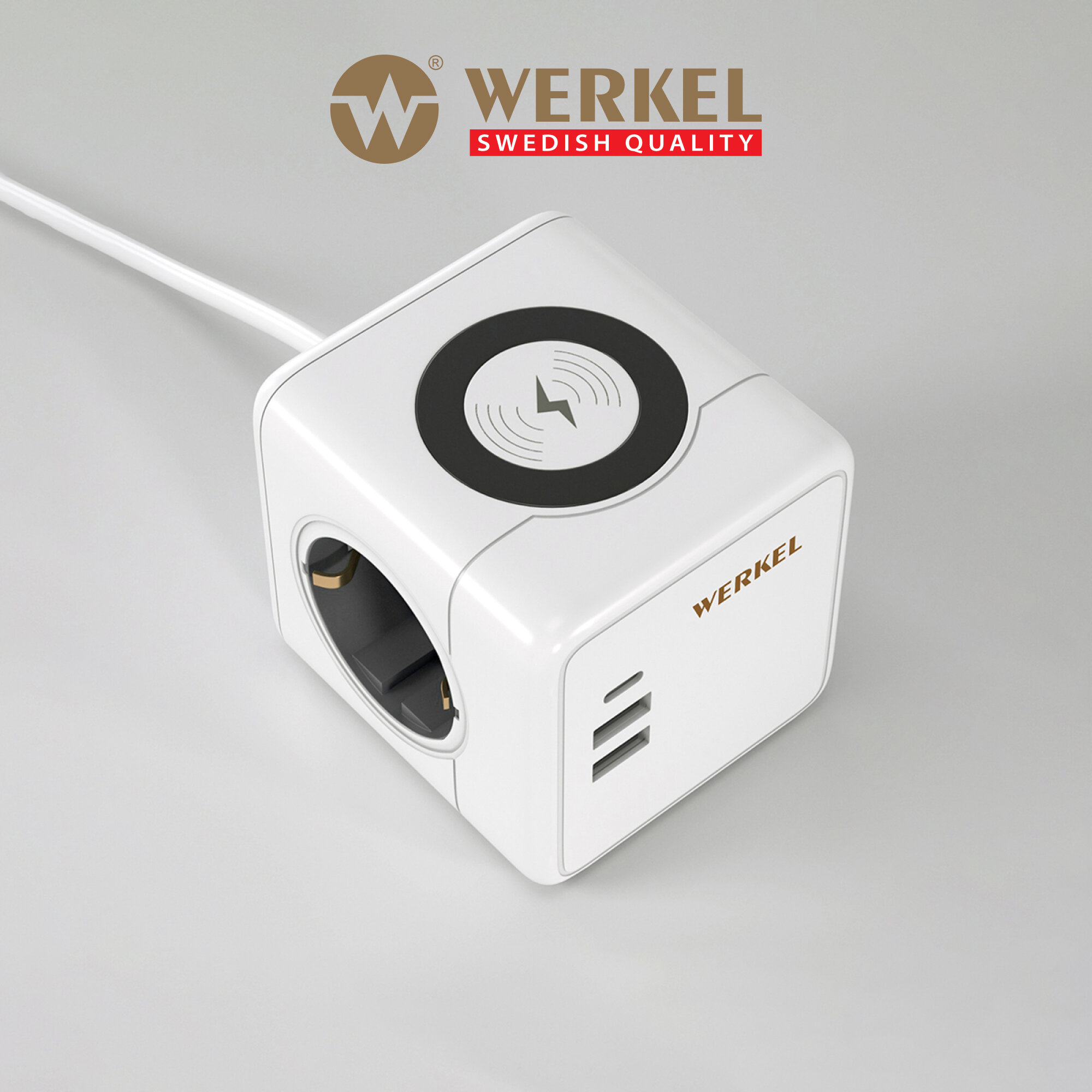 Розеточный блок 3-местный + 3 USB + беспроводная зарядка Werkel W6513501, цвет белый