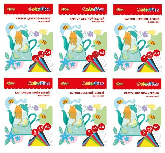 №1 School Набор цветного и белого картона ColorPics, 6 уп.