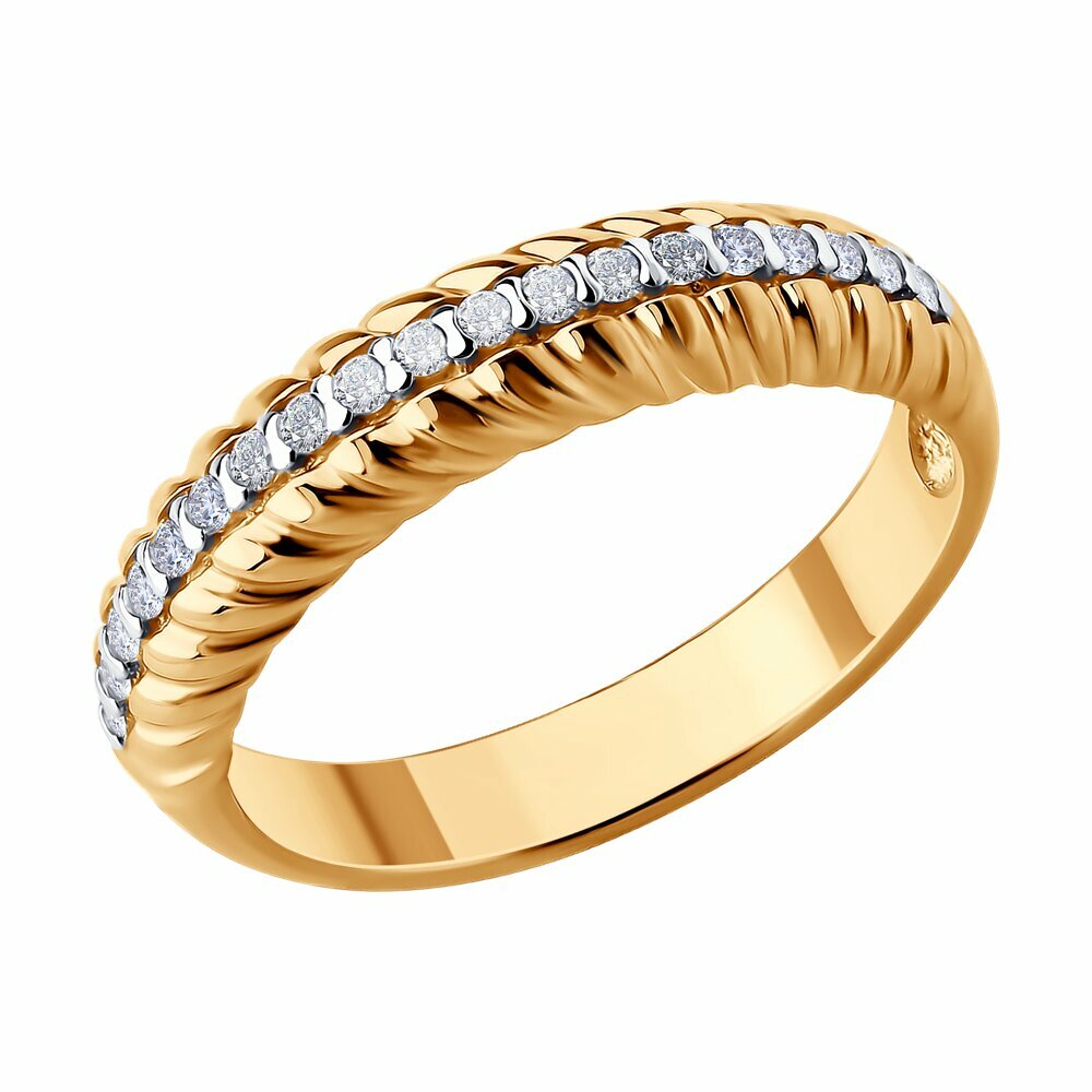 Кольцо, серебро, 925 проба, золочение, фианит