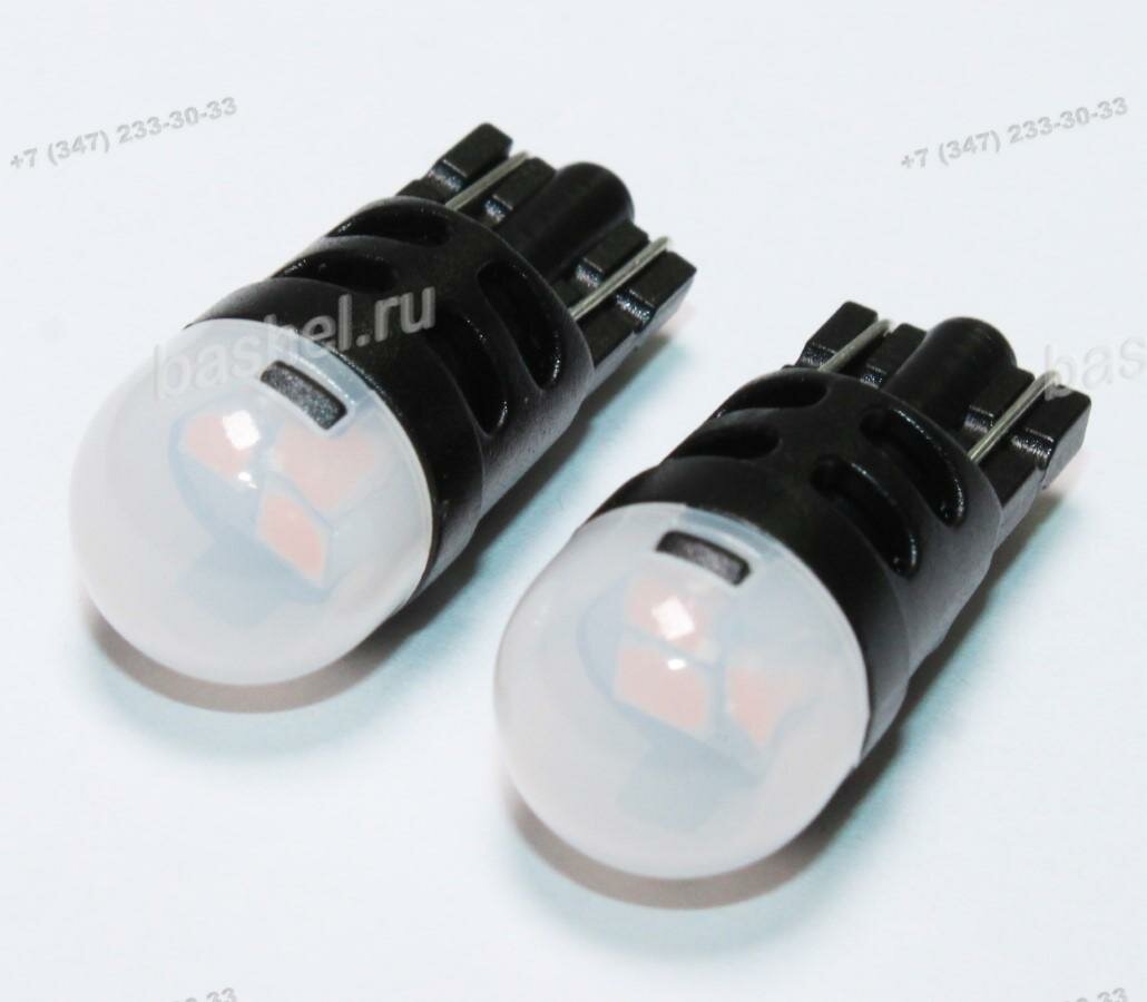 Маяк 12V T10 бесцок. 3 диода SMD желтая (2835) (W2.1x9.5d) (W5W) (2 шт.), Автолампа светодиодная
