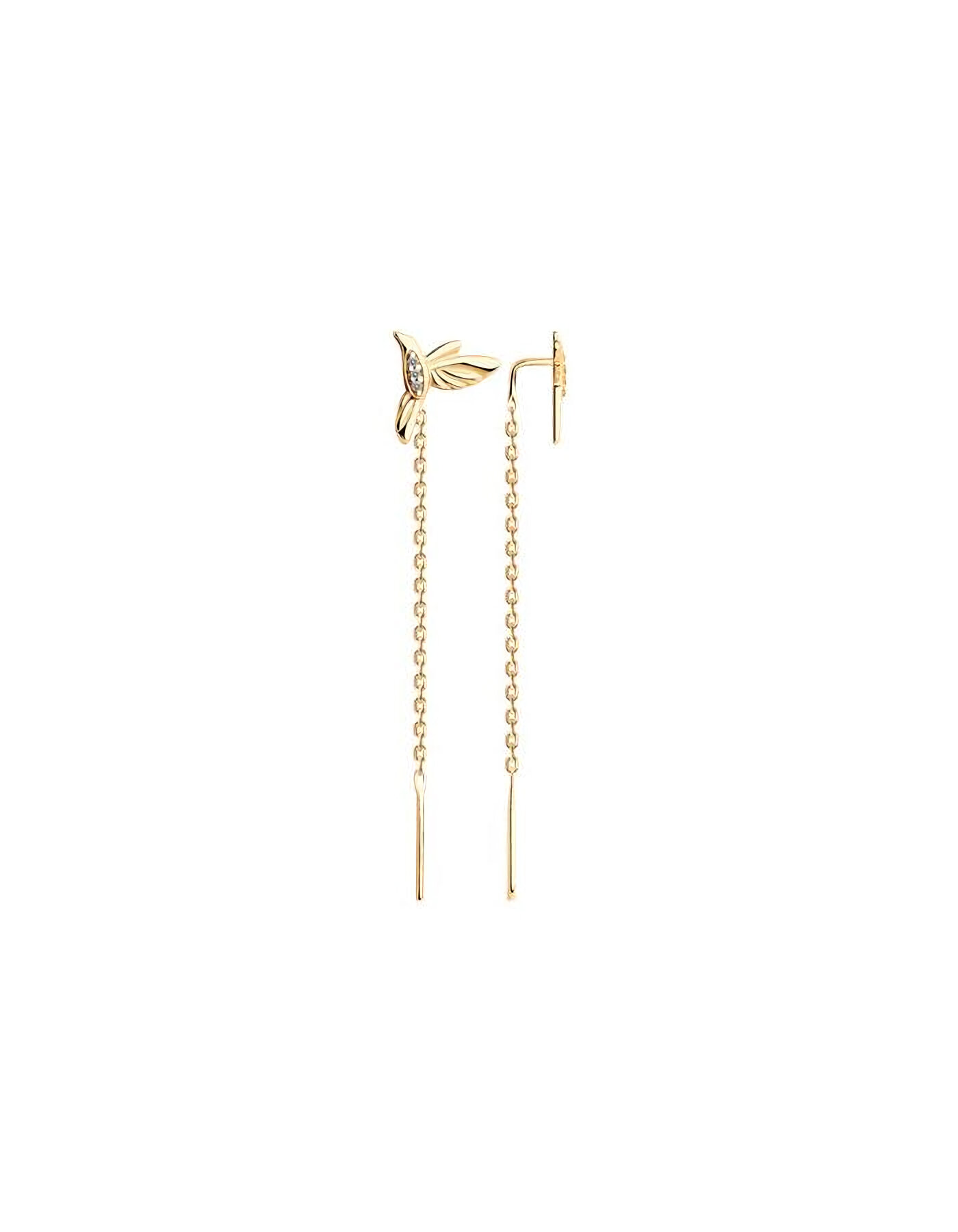 Серьги цепочки, серебро, 925 проба, золочение, фианит