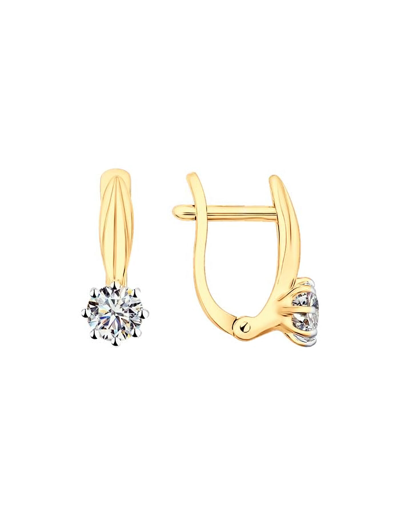 Серьги, серебро, 925 проба, золочение, фианит