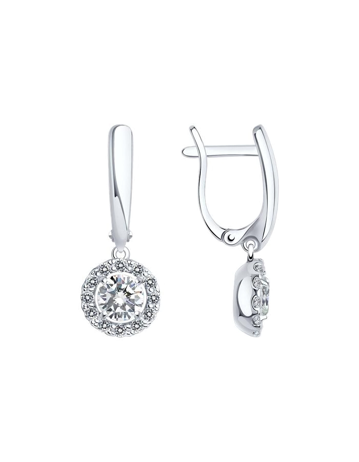 Серьги с подвесками, серебро, 925 проба, родирование, фианит