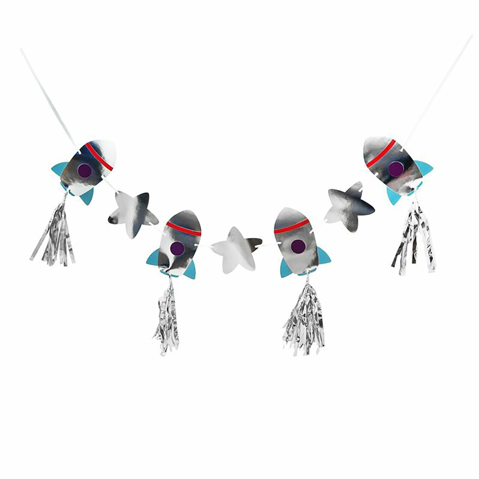 Гирлянда фольгированная с тасселами (фигурная форма) "Ракета и звезды" / 2 м