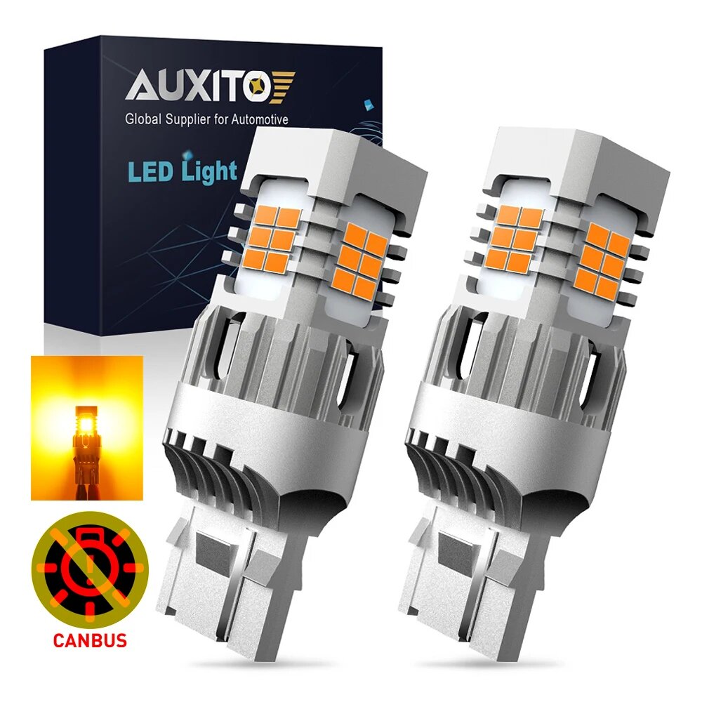 AUXITO 2 шт. T20 W21W WY21W Светодиодные лампы без гипервспышки 7440 7440NA Светодиодные лампы указателя поворота Canbus Безопасные автомобильные лампы Янтарно-желтые
