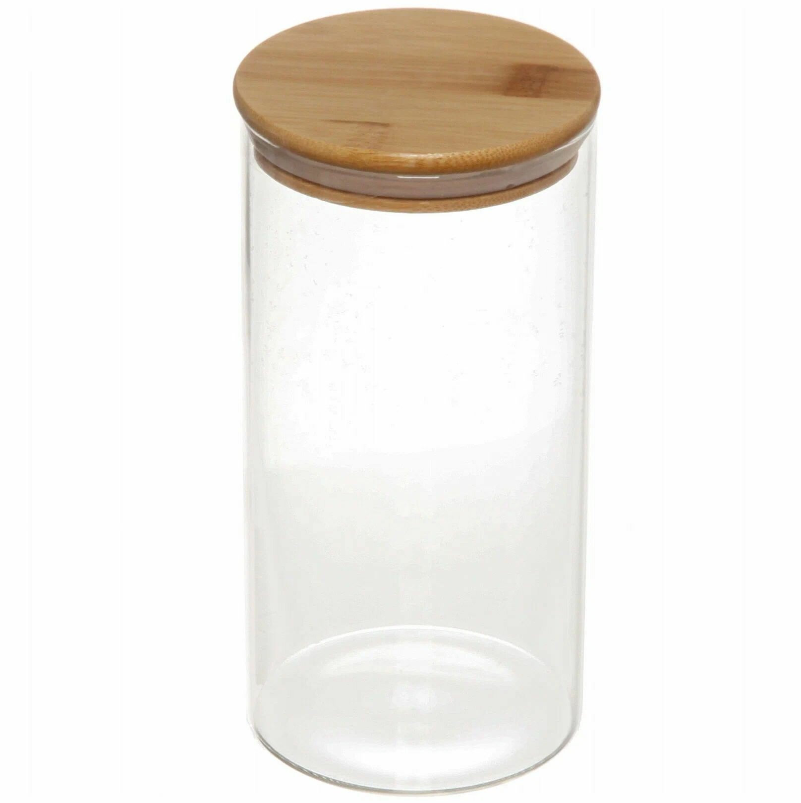 Банка для сыпучих продуктов стекло 750 мл с бамбуковой крышкой 9*19 см