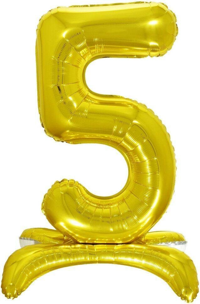 Шар (32'/81 см) Цифра, 5 на подставке, Золото, 1 шт. в упак.