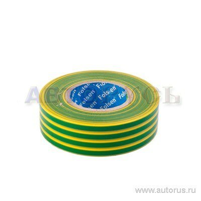 Изолента 19 мм x20 м толщина 0,12 мм пвх желто-зеленая от -10c до +80c folsen folsen 012509