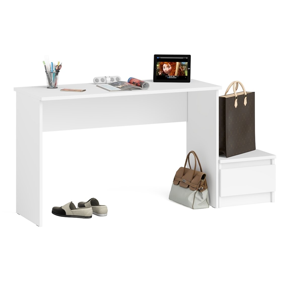 Стол письменный Мори МСП1200.1 + Тумба ТМП400.1, цвет белый