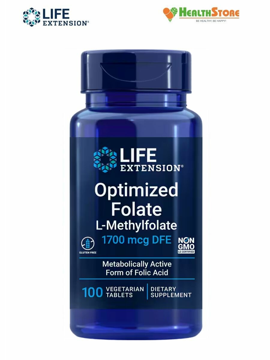 Life Extension Optimized Folate L-Methylfolate 1700мкг DFE 100 таблеток метилфолат, метил фолат