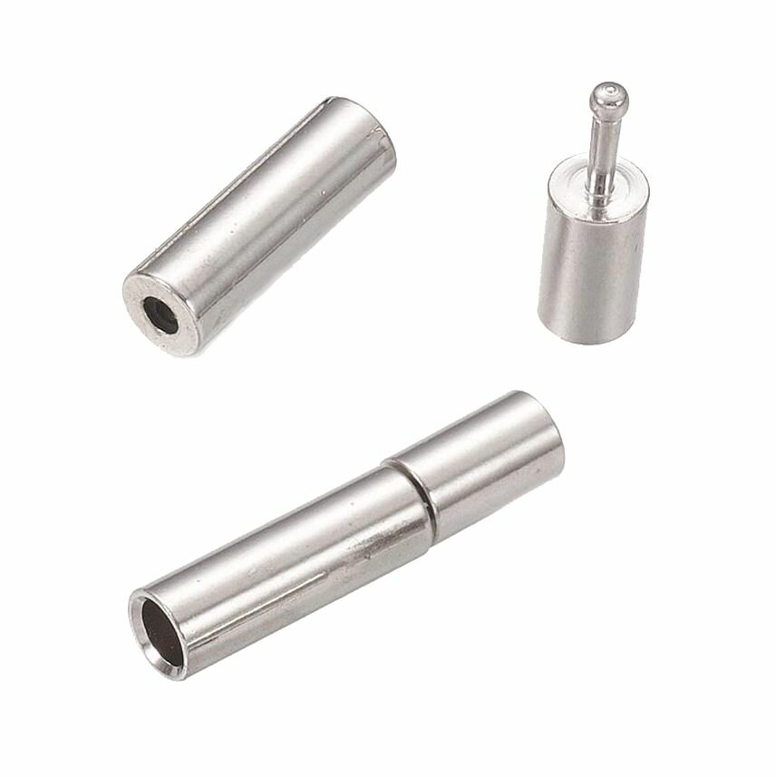 Застежка-концевик, 14х3мм (внутренний размер 2мм), кнопка-цилиндр с силиконовой вставкой, базовый материал - латунь, стального цвета, 5 шт.